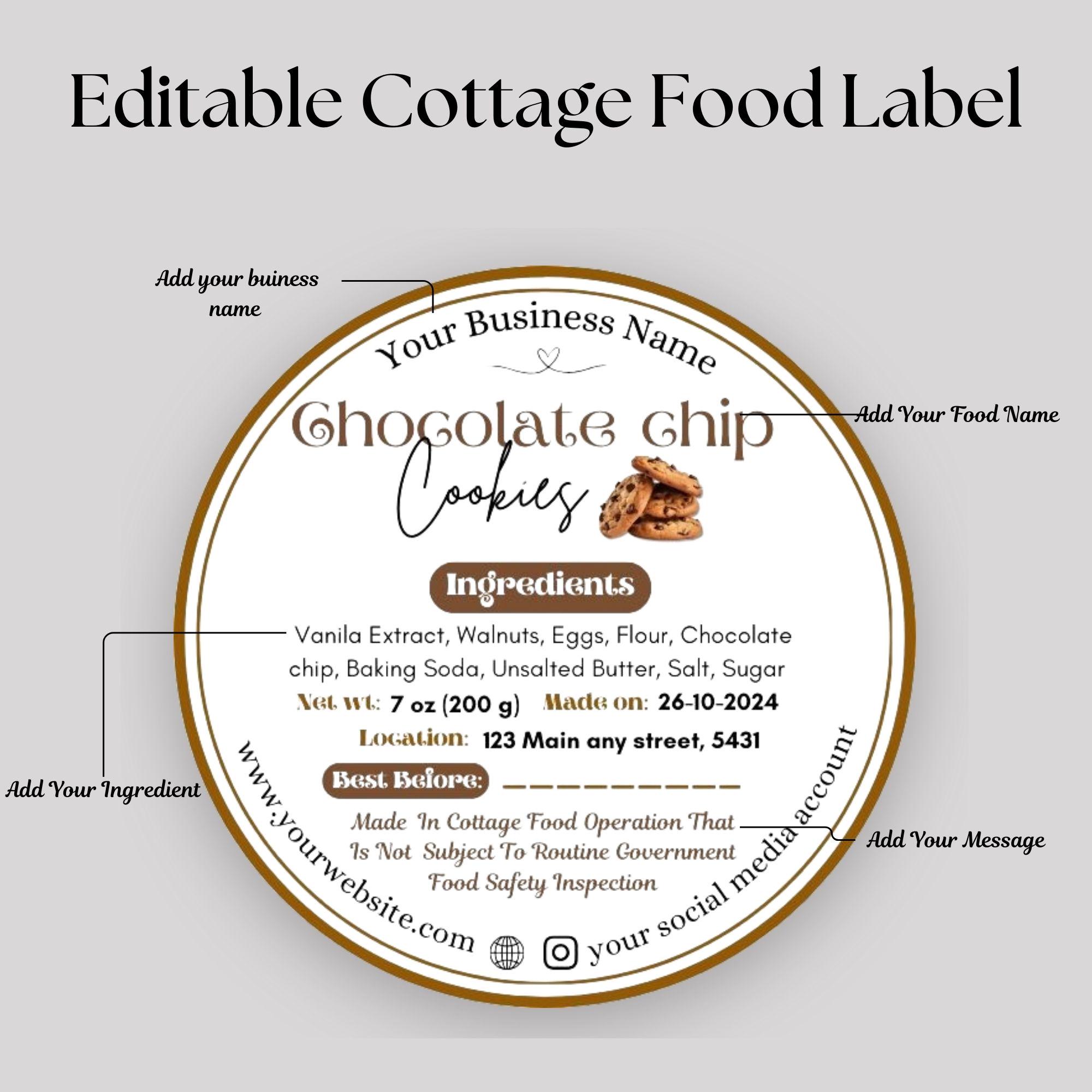 Cottage Food Label, Ingredient Label Template, Bakery Label, Small ...