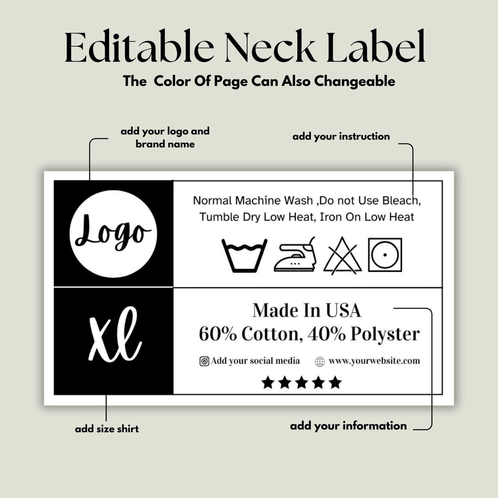 Neck Label Template, Custom Tagless Label, Neck Labels, Custom Clothing ...