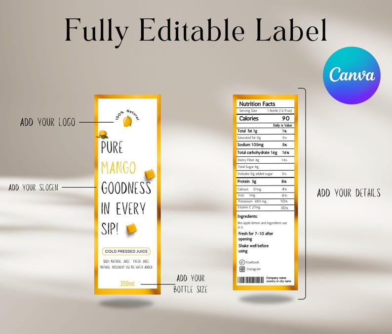 Juice Bottle Label Template, Juice Bottle Label, Editable Juice Labels ...