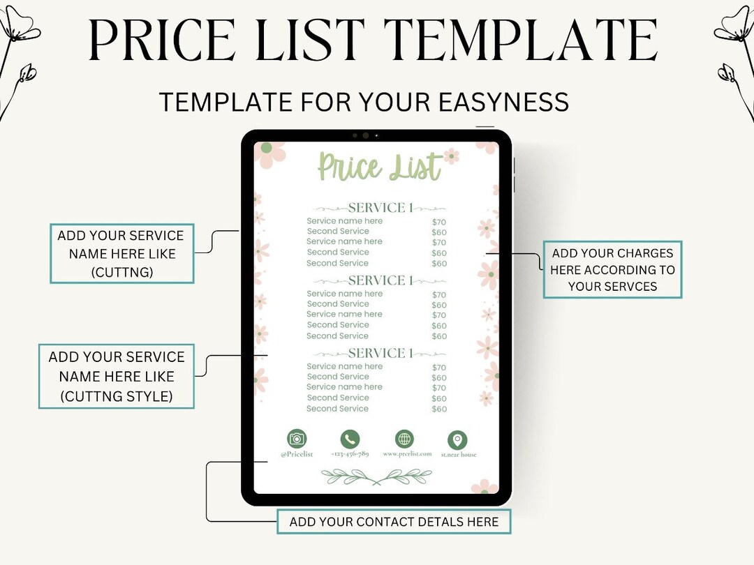 Editable Price List Template, Printable Price List, Beauty Price List ...