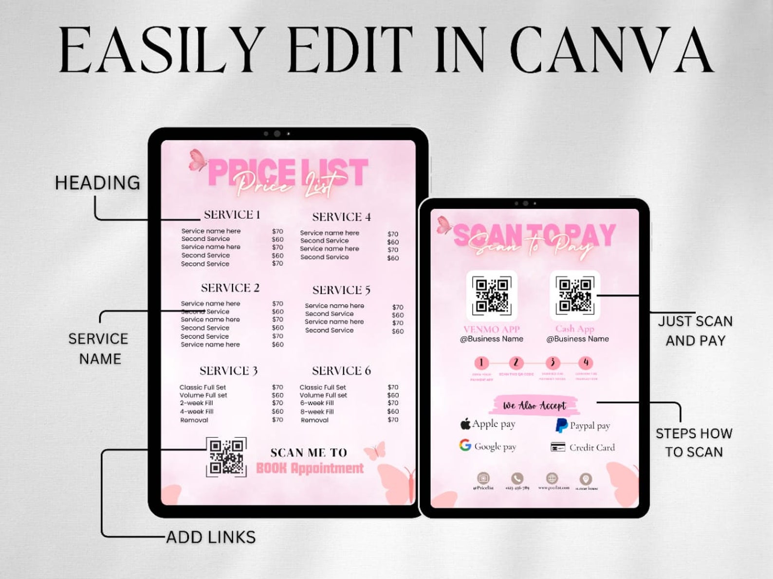 Price List Template, Scan to Pay, Printable Price List, QR Code Sign ...