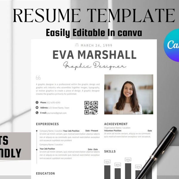Qr Code Cv Template - Etsy