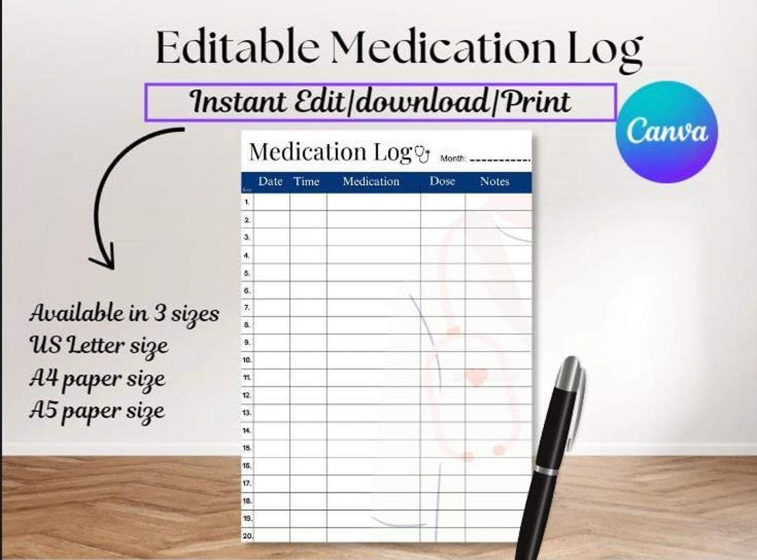 Medication Log Printable, Medication Tracker, Medication Reminder ...