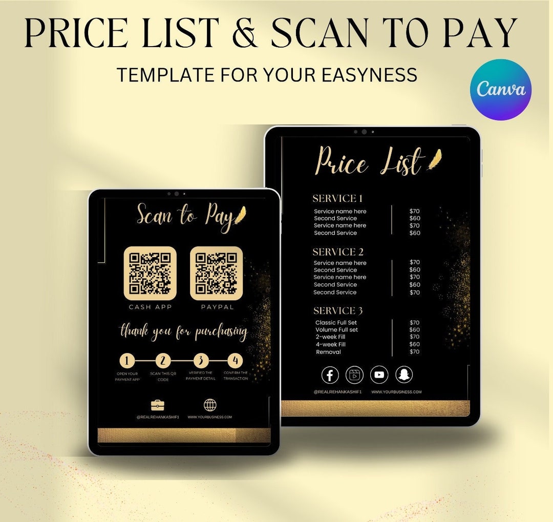 Price List Template, Scan to Pay, Printable Price List, QR Code Sign ...