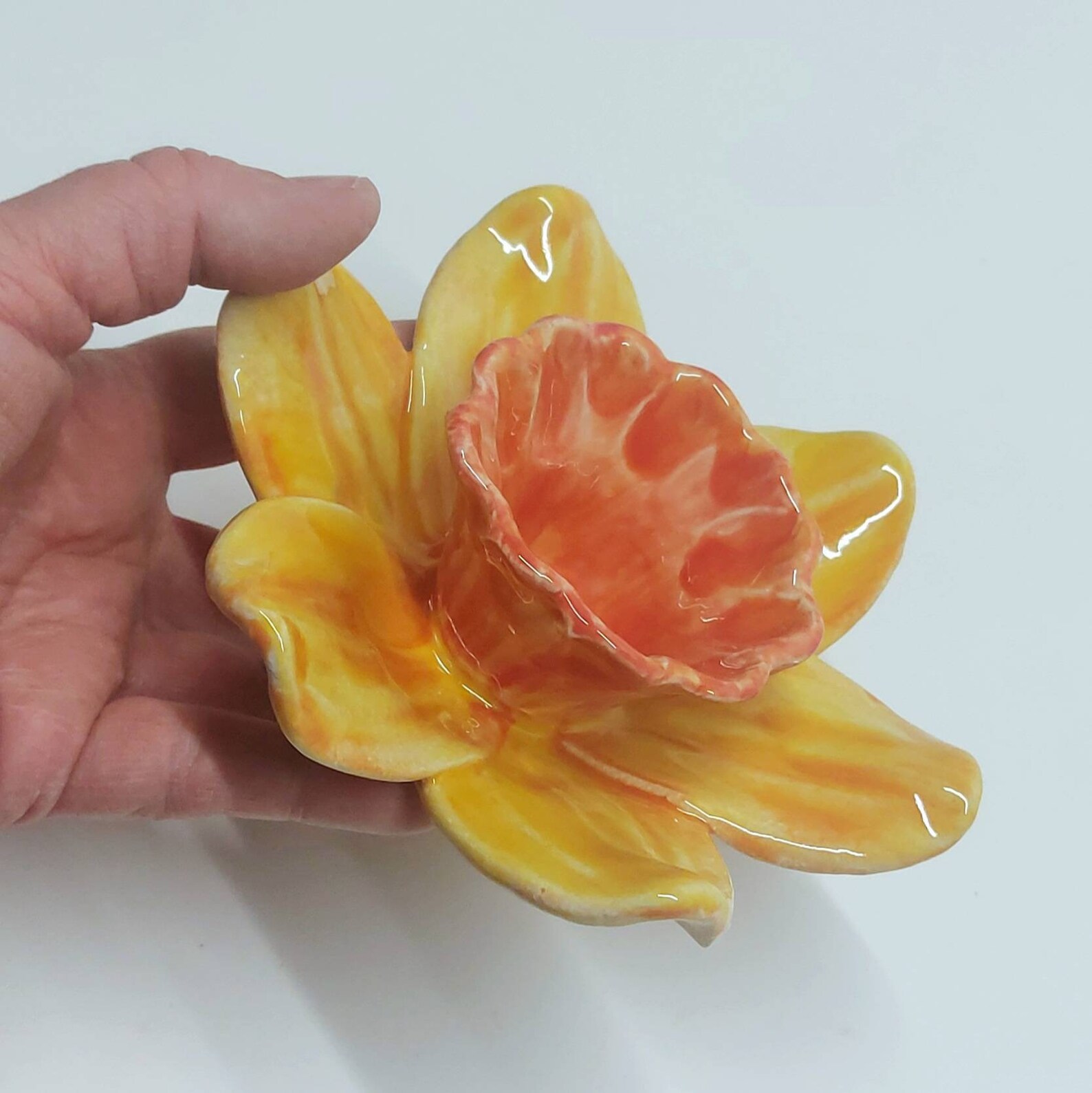 Ceramic Yellow/orange Daffodil Wall Sculpture, Pottery Flower, Home and ...