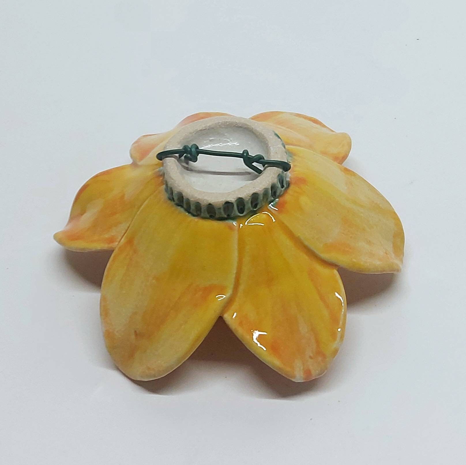 Ceramic Yellow/orange Daffodil Wall Sculpture, Pottery Flower, Home and ...