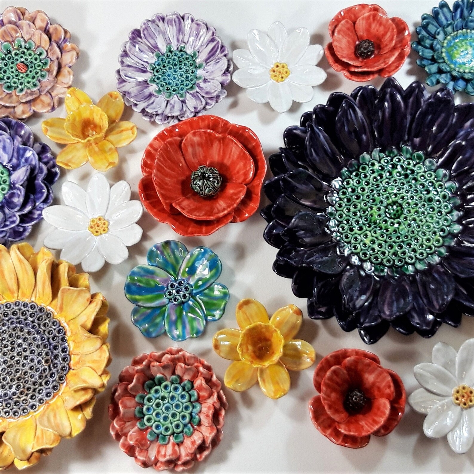 Yellow Ceramic Daffodil Wall Sculpture, Frost Proof Stoneware Garden ...