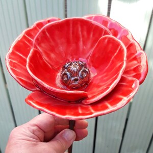 Red Ceramic Poppy Flower. Floral Garden Decoration. Pottery Garden Art ...