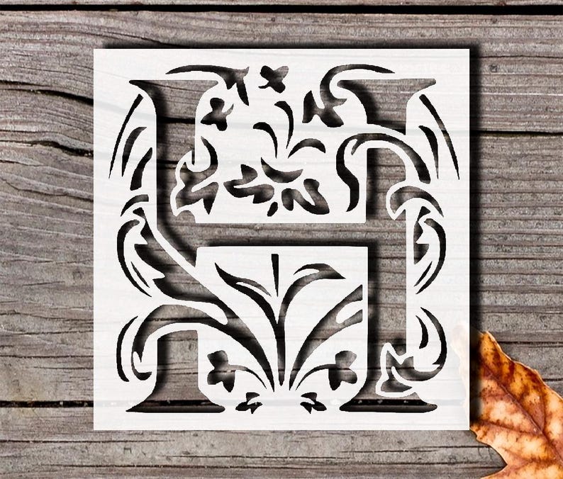 Flower Monogram Tall Letter H Stencil - Reusable Plastic Template for ...