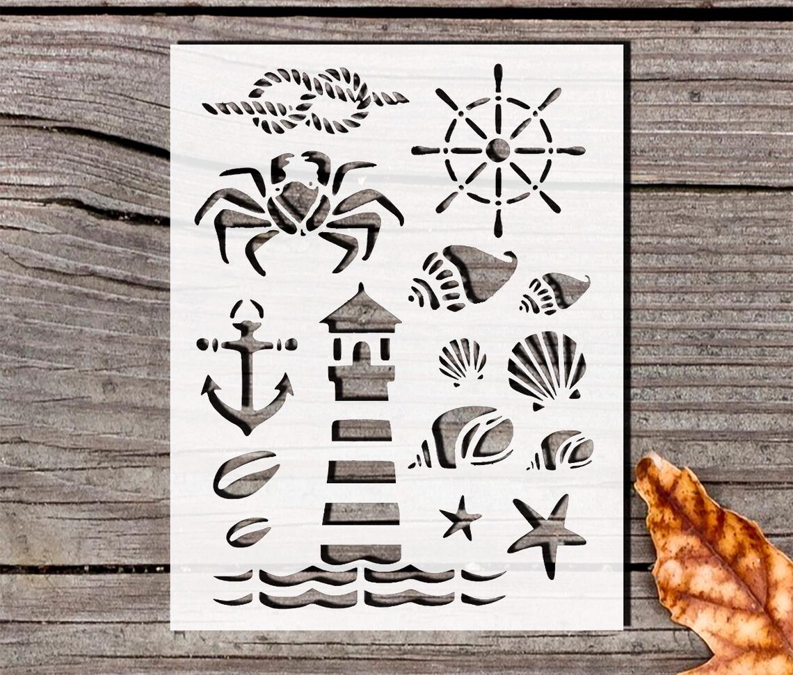 Nautical Rope Crab Sea Shells Lighthouse Anchor Stencils for Painting 8 ...