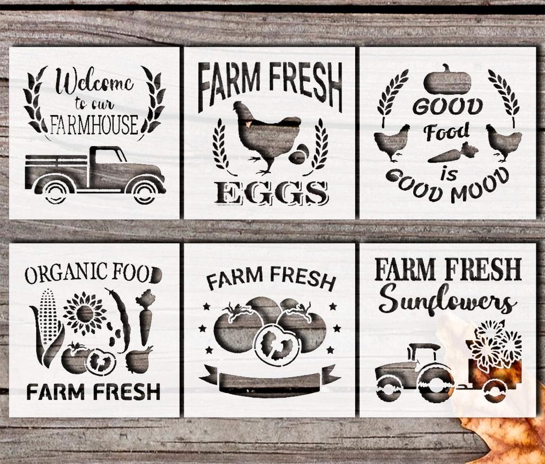 Farm Fresh Stencils Set - Reusable Farmhouse Painting Templates for ...