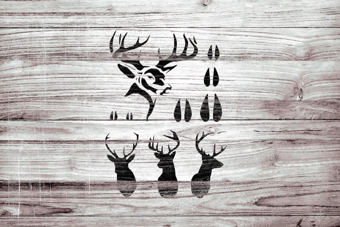 Hunting Buck Head & Deer Tracks Stencils for Painting 8.5x11 Inch ...