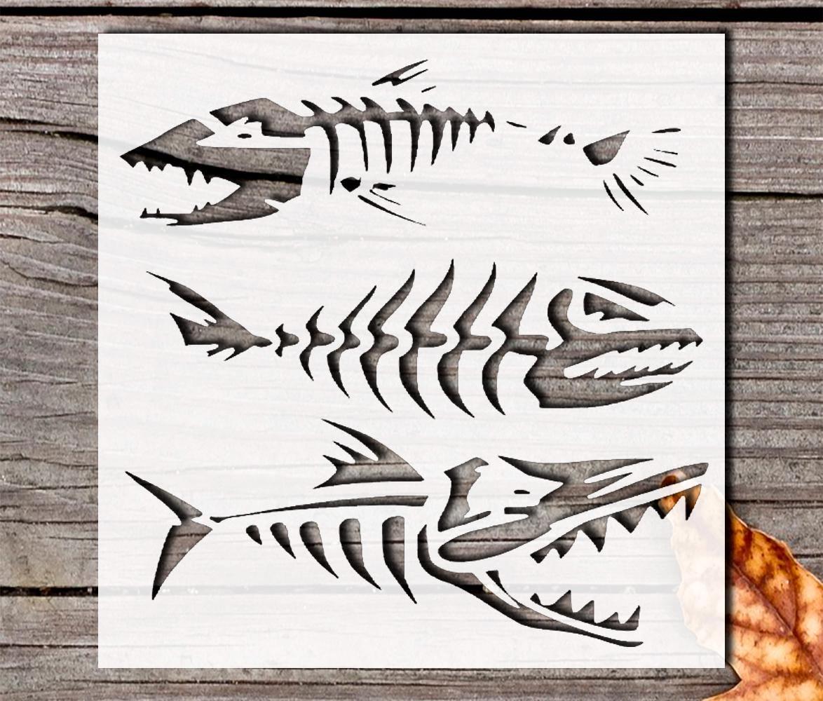 Skeleton Fish Stencil - Reusable Plastic Template for Painting ...