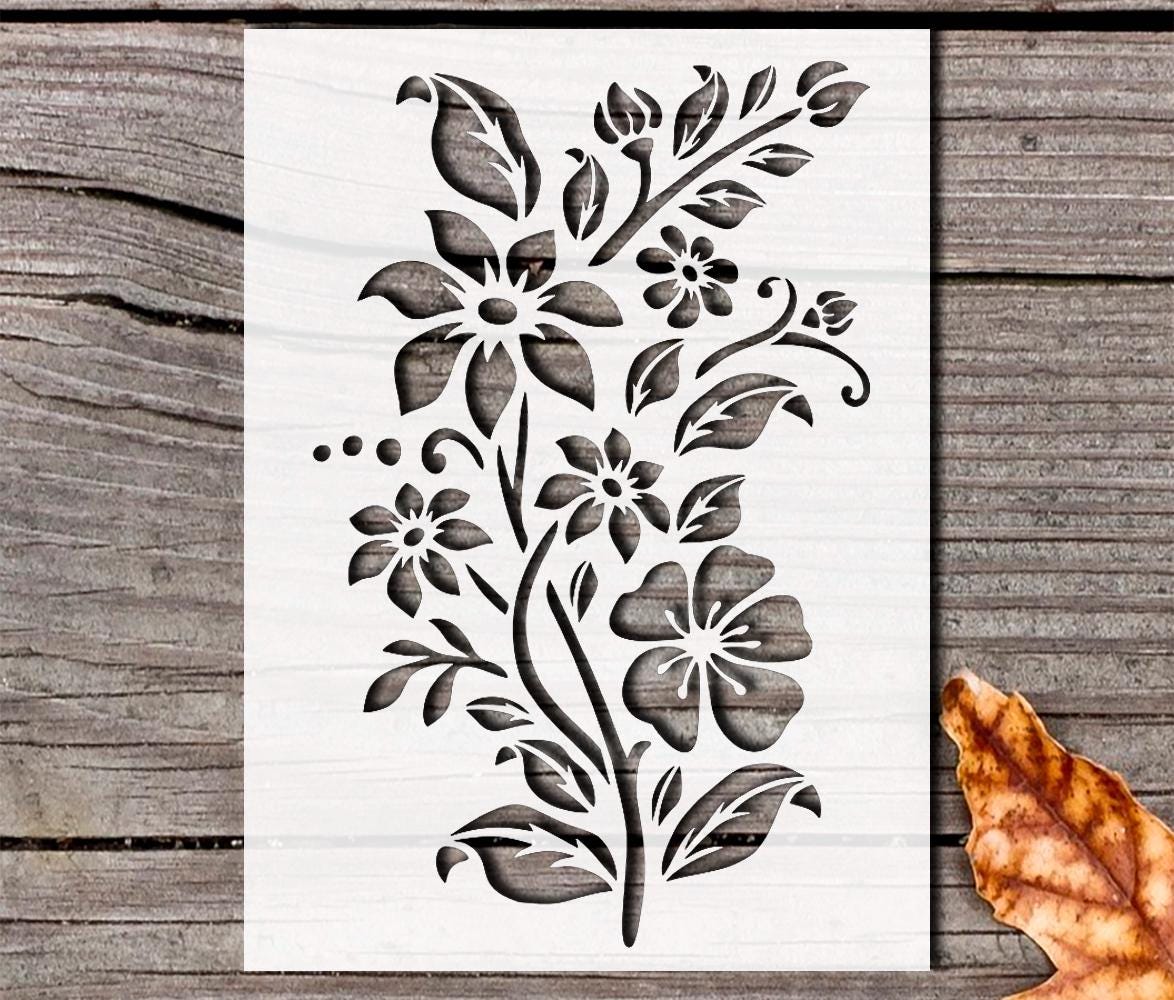 Flower Branch Stencil - Reusable Floral Template for DIY Wall Art, Home ...