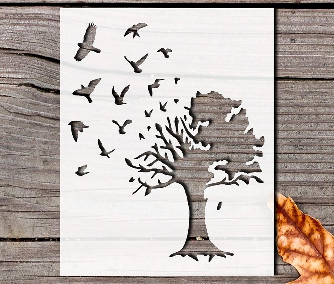 Birds Flying Out of Tree Stencil - Reusable Plastic Template for Arts ...