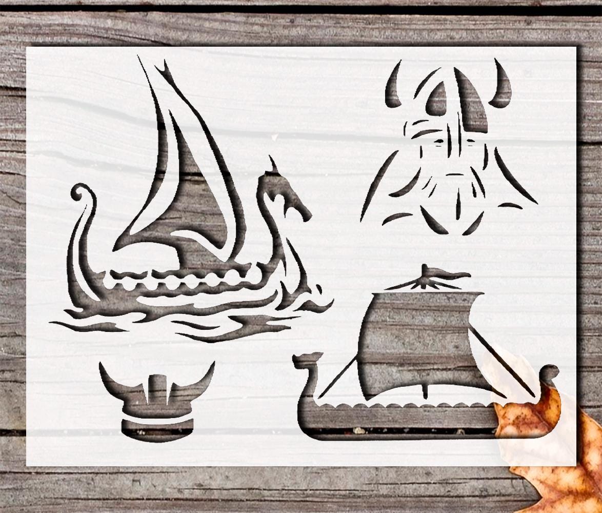 Vikings Ship & Helmet Stencils for Painting, 11x8.5 Inch, Reusable ...