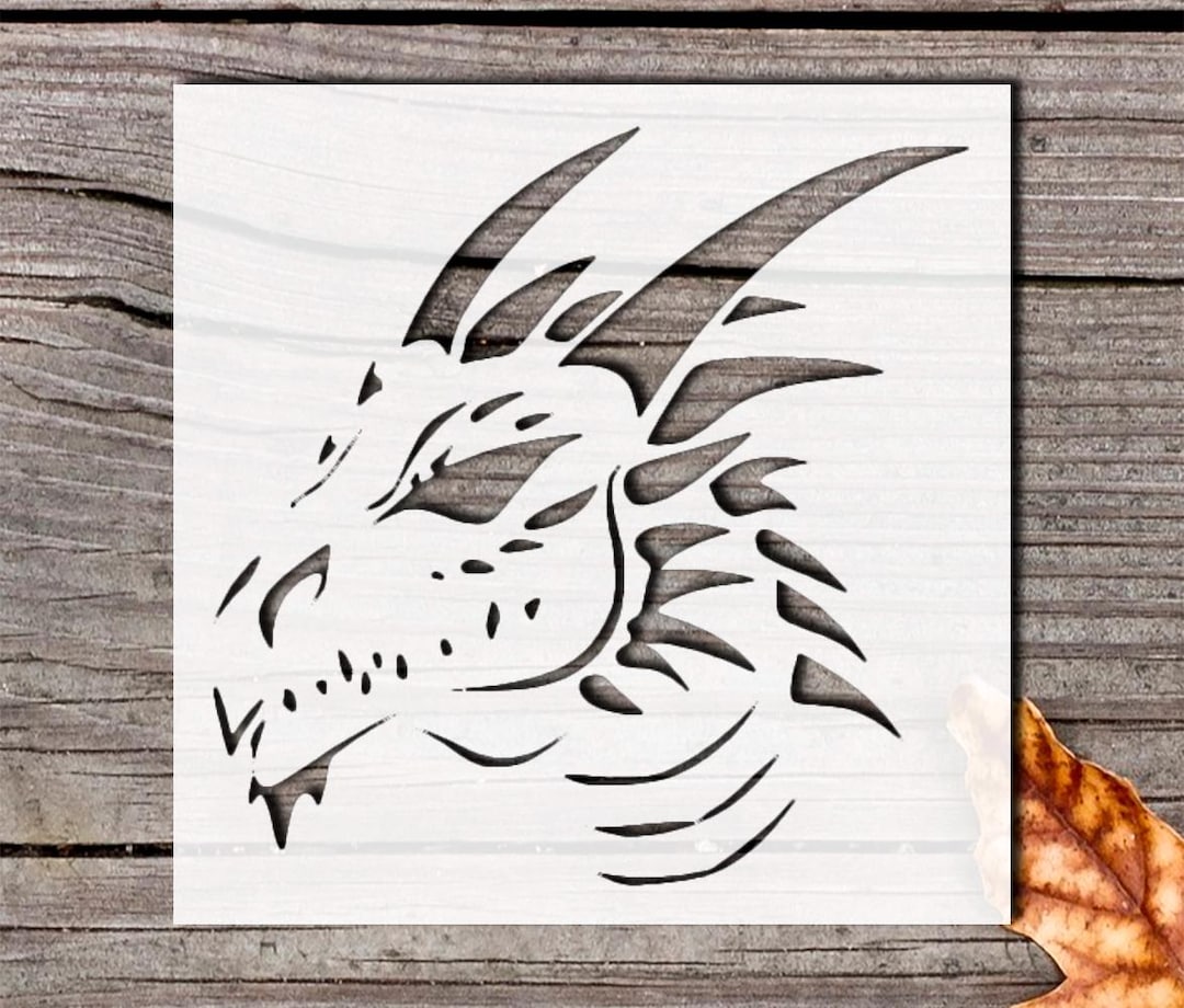 Dragon Head Stencil With Horns - Reusable Plastic Template for Wall Art ...