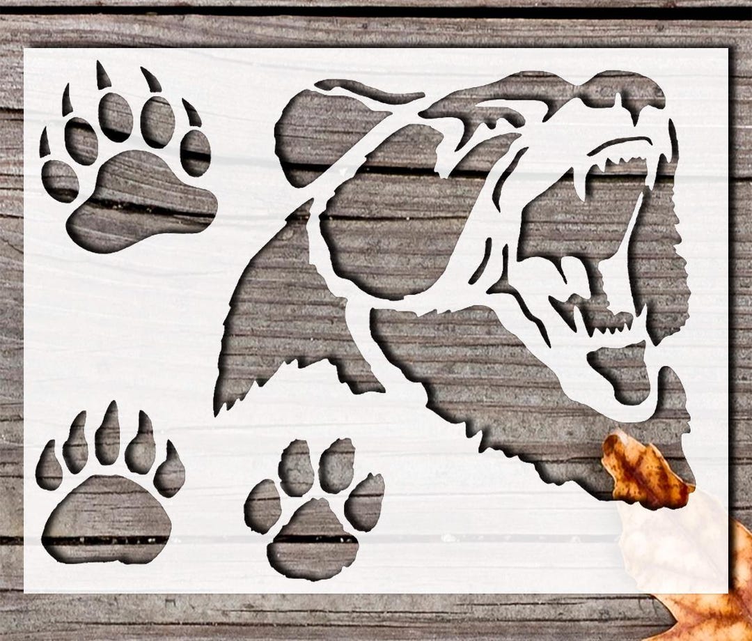 Grizzly Bear & Paw Print Stencils for Painting 11x8.5 Inch - Reusable ...