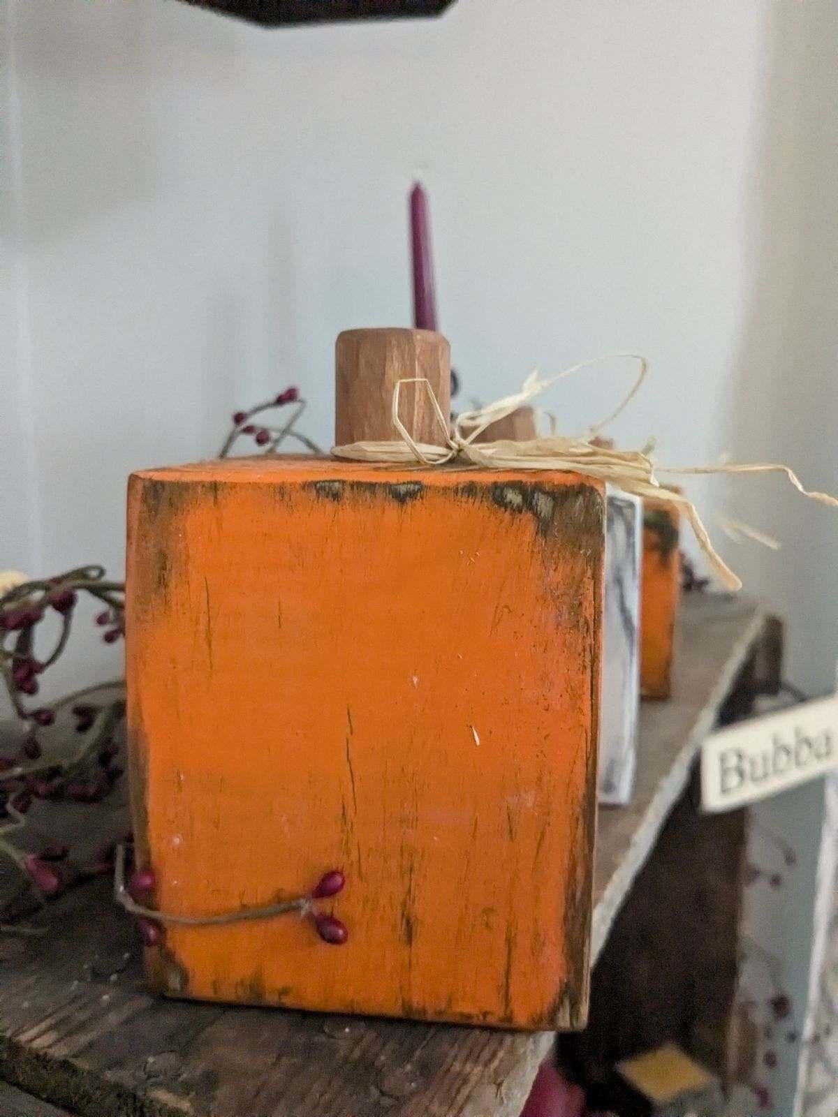 Wooden Block Pumpkins, Wooden Decor, Halloween, Handmade, Fall Decor ...