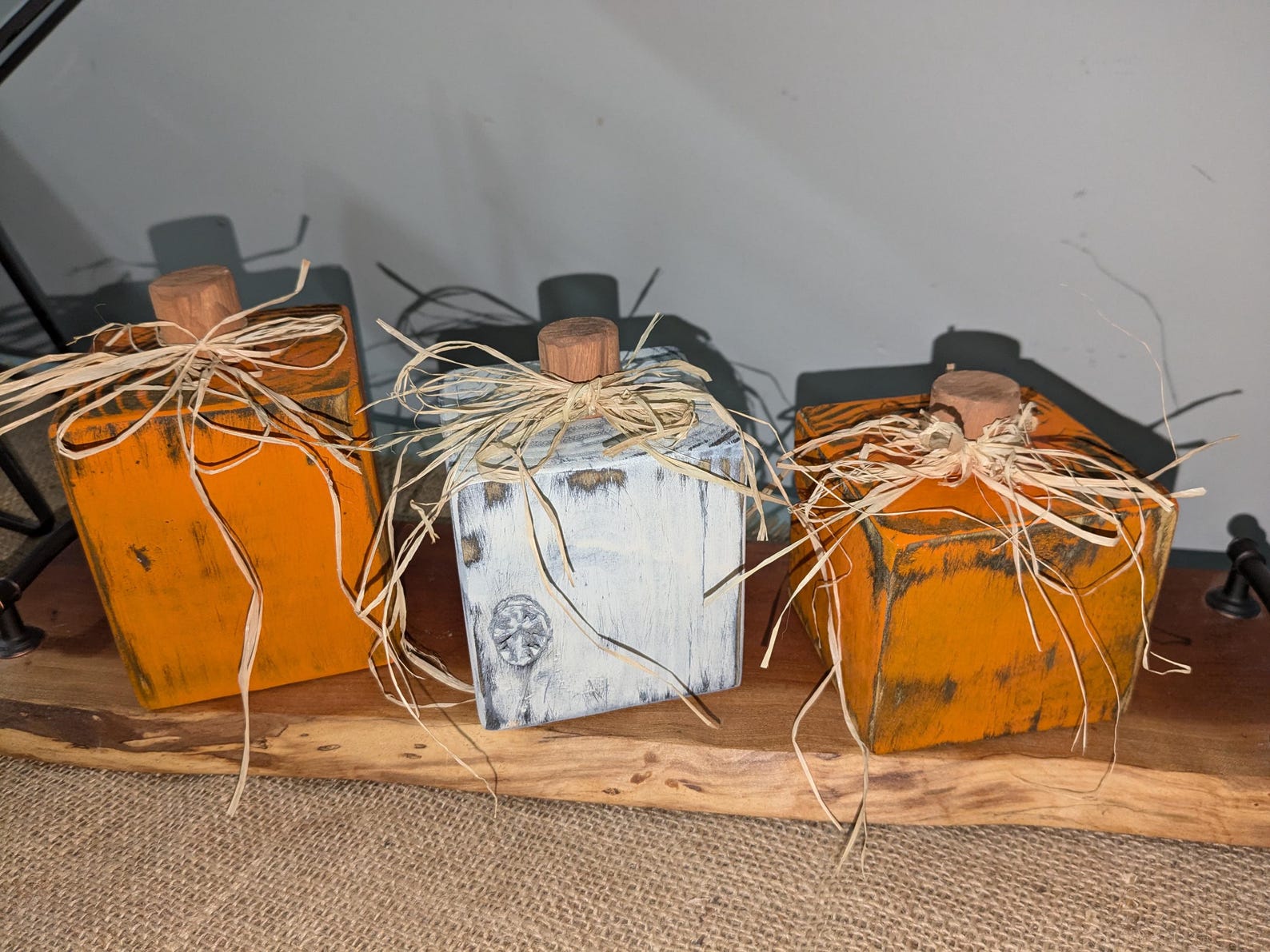 Wooden Block Pumpkins, Wooden Decor, Halloween, Handmade, Fall Decor ...