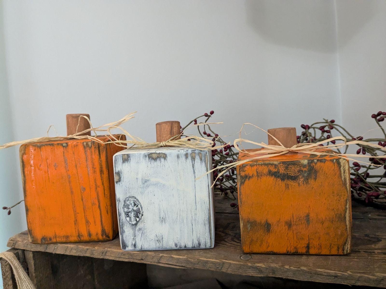 Wooden Block Pumpkins, Wooden Decor, Halloween, Handmade, Fall Decor ...