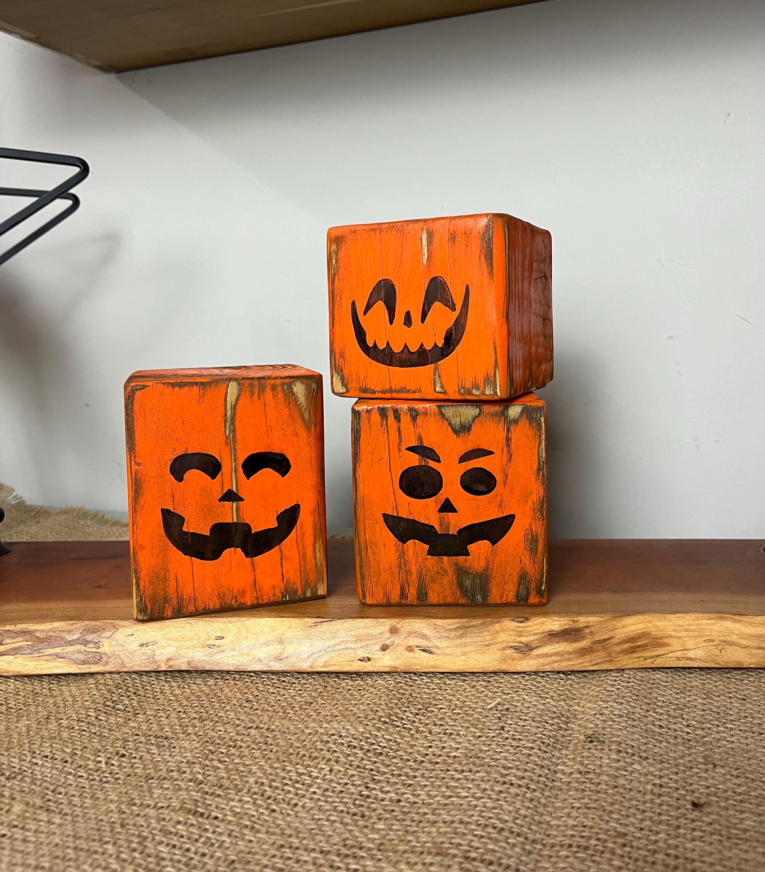 Halloween Blocks, Spooky Pumpkin Decor, Handmade, Fall Decor, Autumn ...