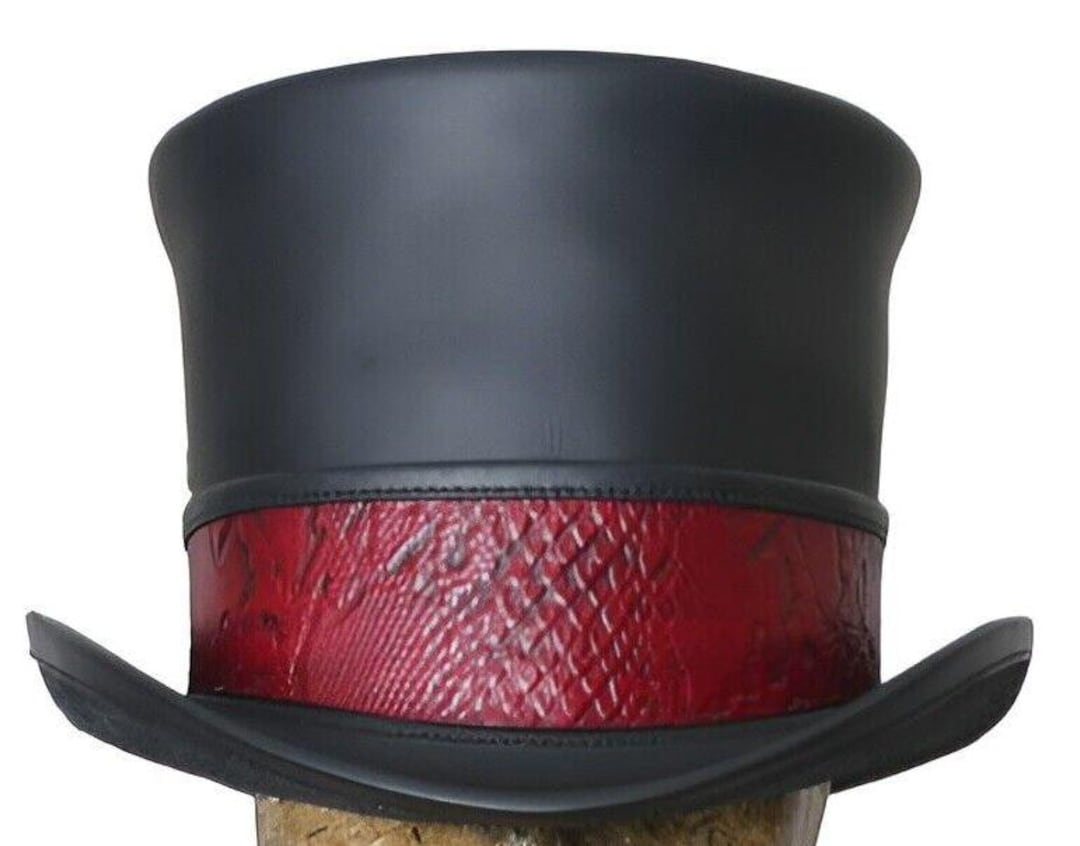 Handcrafted Black& Red Leather Top Hat /long Gothic Steampunk Victorian ...