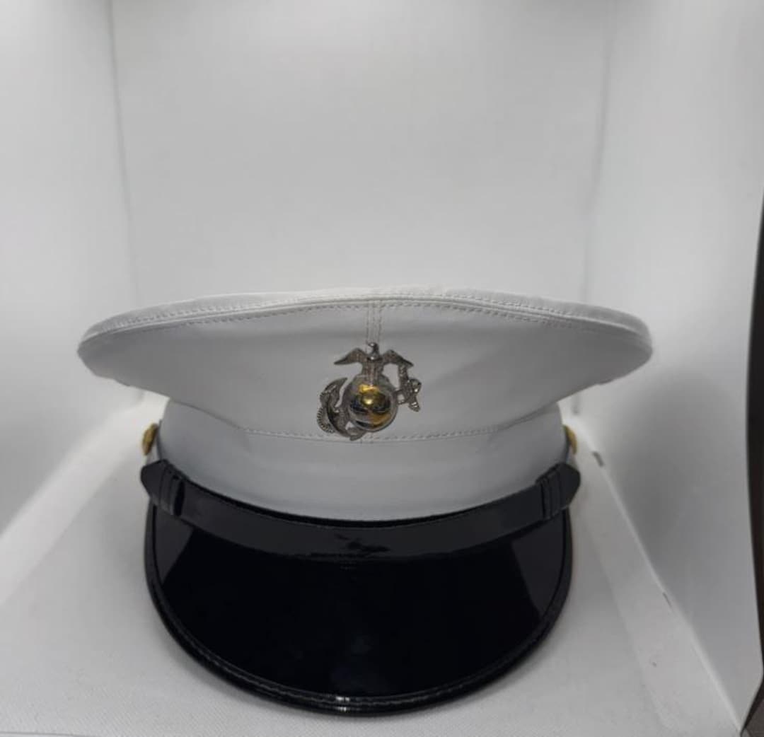 Handcrafted USMC Dress Marine Hat, White Cap, Police Style Cap, Army ...