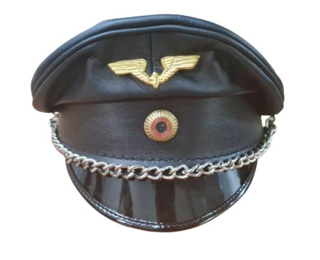 Handcrafts Black Leather Cap, Police Style Cap, Muir Cap With Chain - Etsy