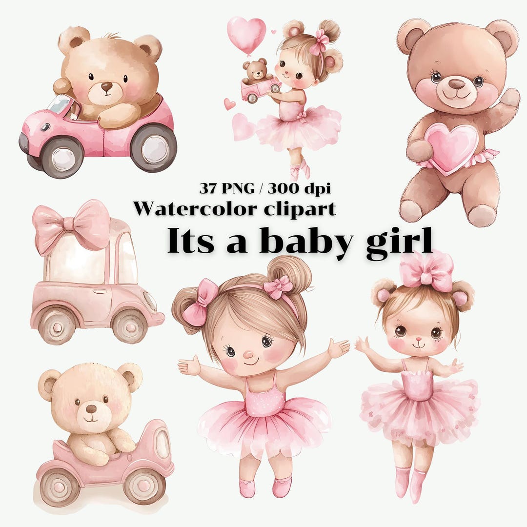 Watercolor Baby Girl Clipart – 37 PNG Elements, 300 DPI, Perfect for ...