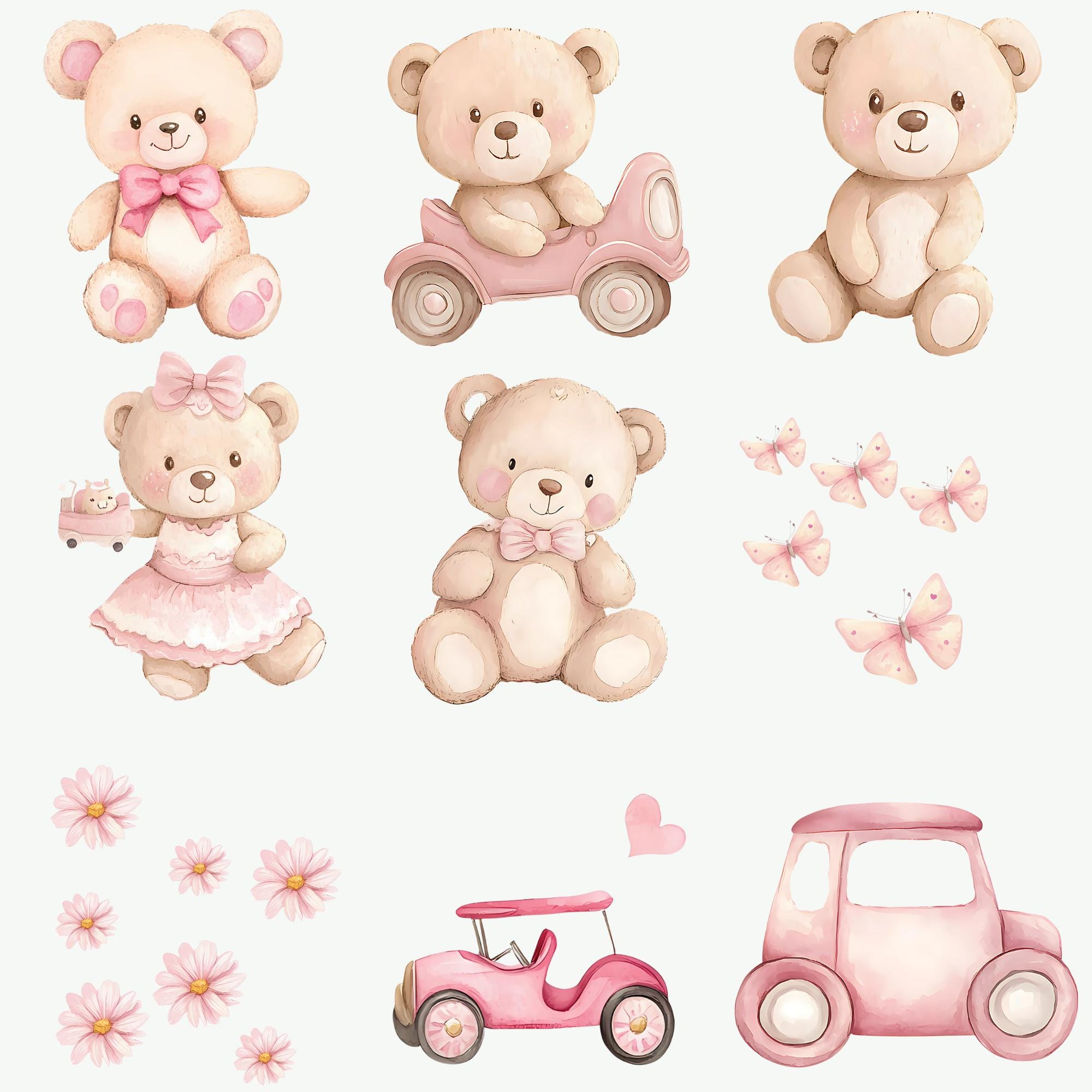 Pink Teddy Bear Watercolor Clipart | Cute Baby Collection | 300 DPI PNG ...