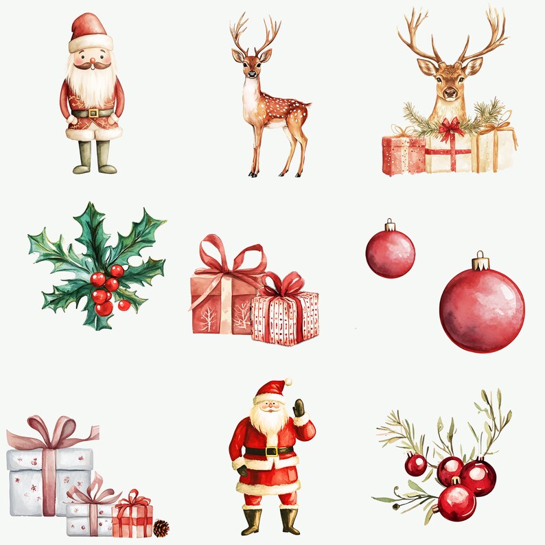 Festive Christmas Watercolor Clipart | High-res | Cute Designs | 300 ...