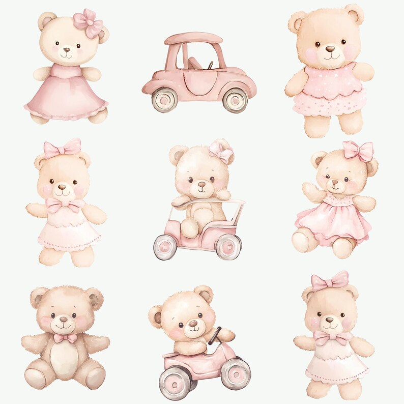 Pink Teddy Bear Watercolor Clipart | Cute Baby Collection | 300 DPI PNG ...