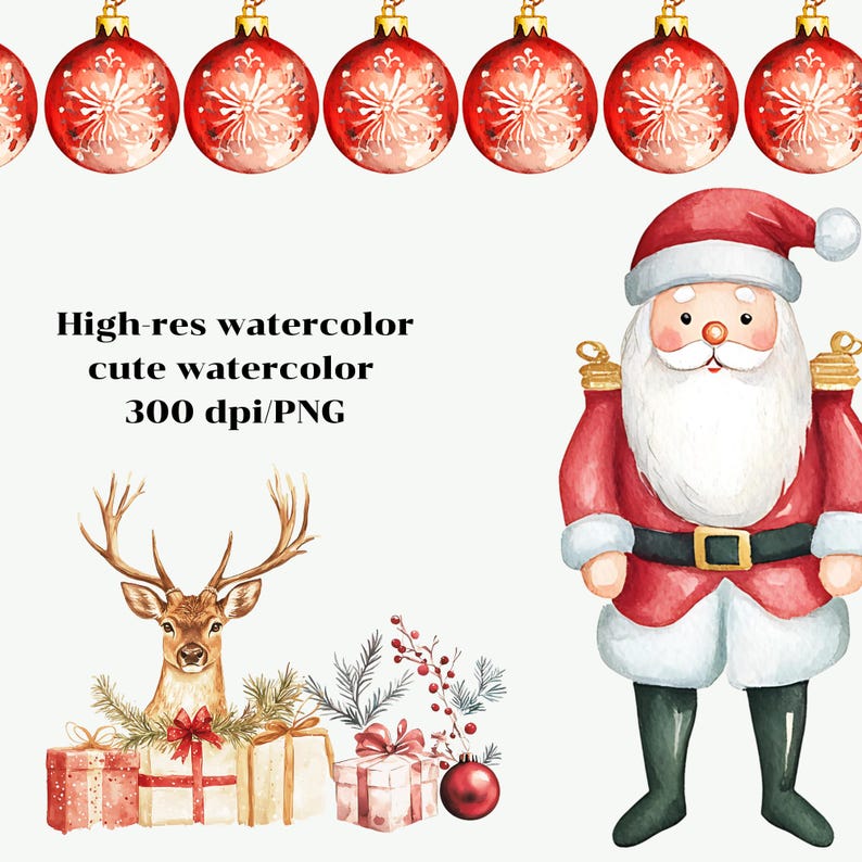 Festive Christmas Watercolor Clipart | High-res | Cute Designs | 300 ...