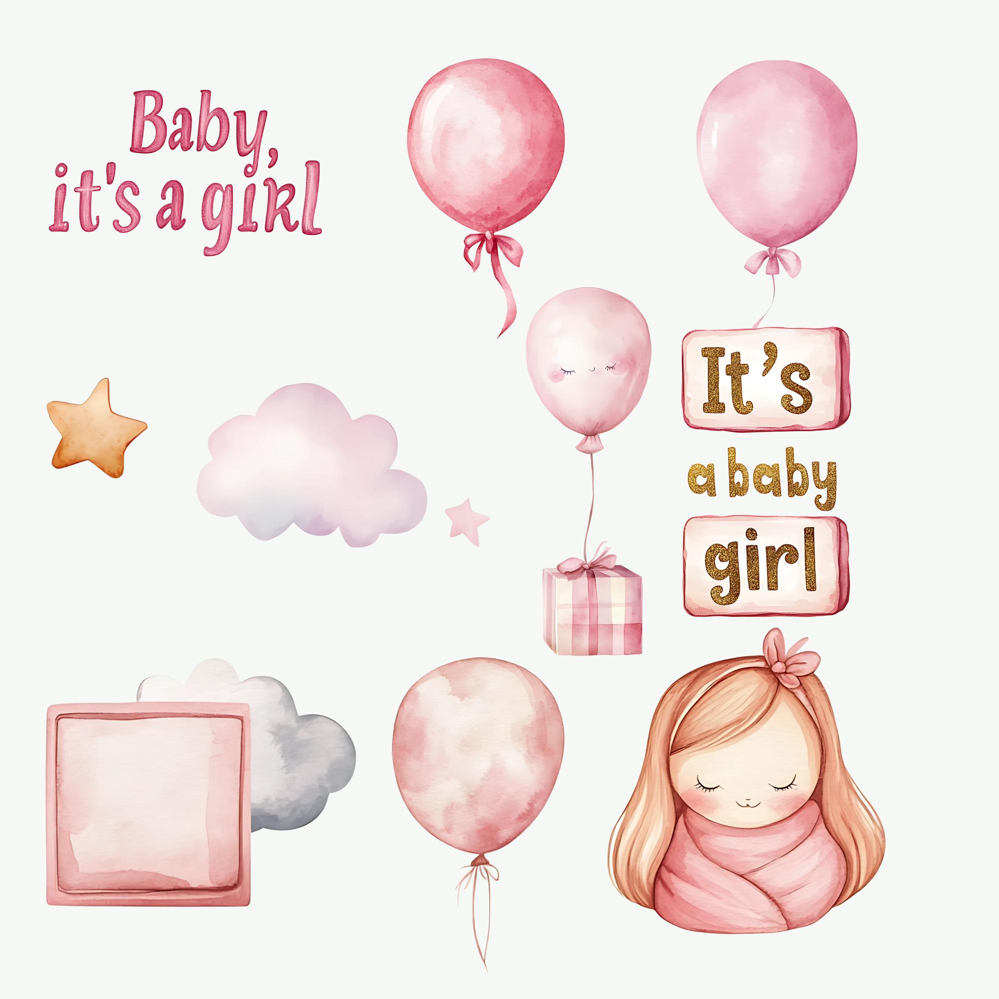 Watercolor Baby Girl Clipart – 37 PNG Elements, 300 DPI, Perfect for ...
