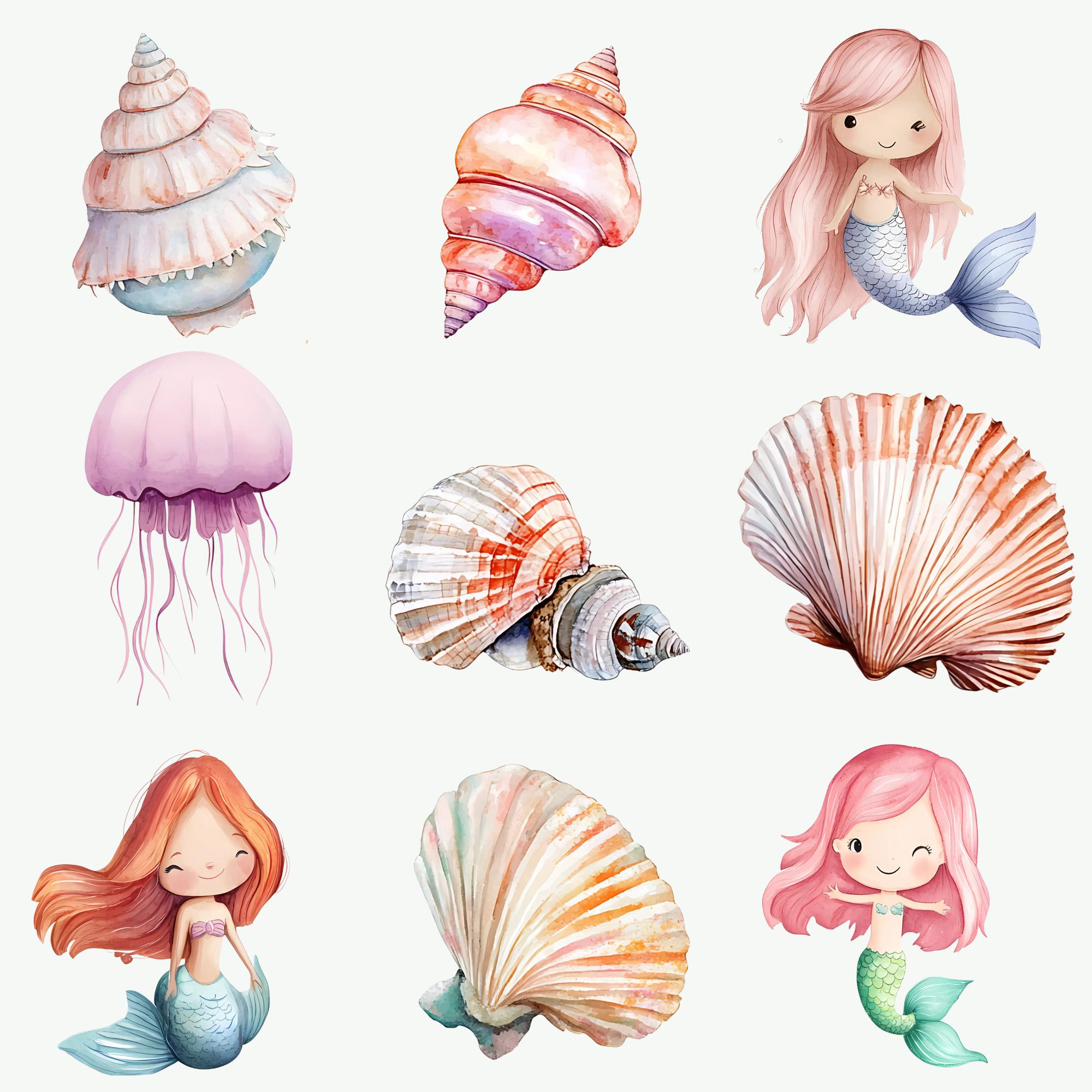 Watercolor Mermaid Clipart Set - Watercolor Clipart | Cute Baby ...