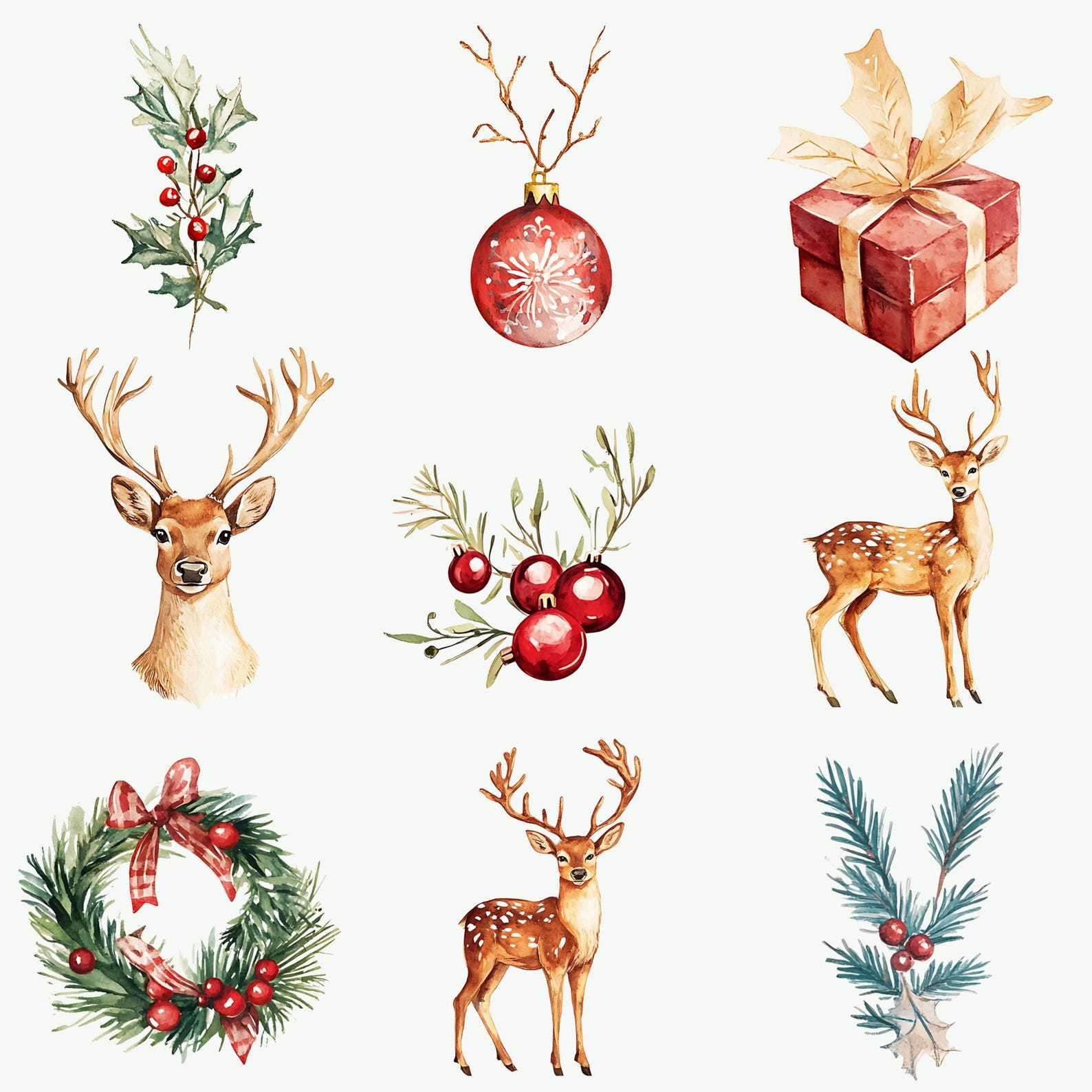 Festive Christmas Watercolor Clipart | High-res | Cute Designs | 300 ...