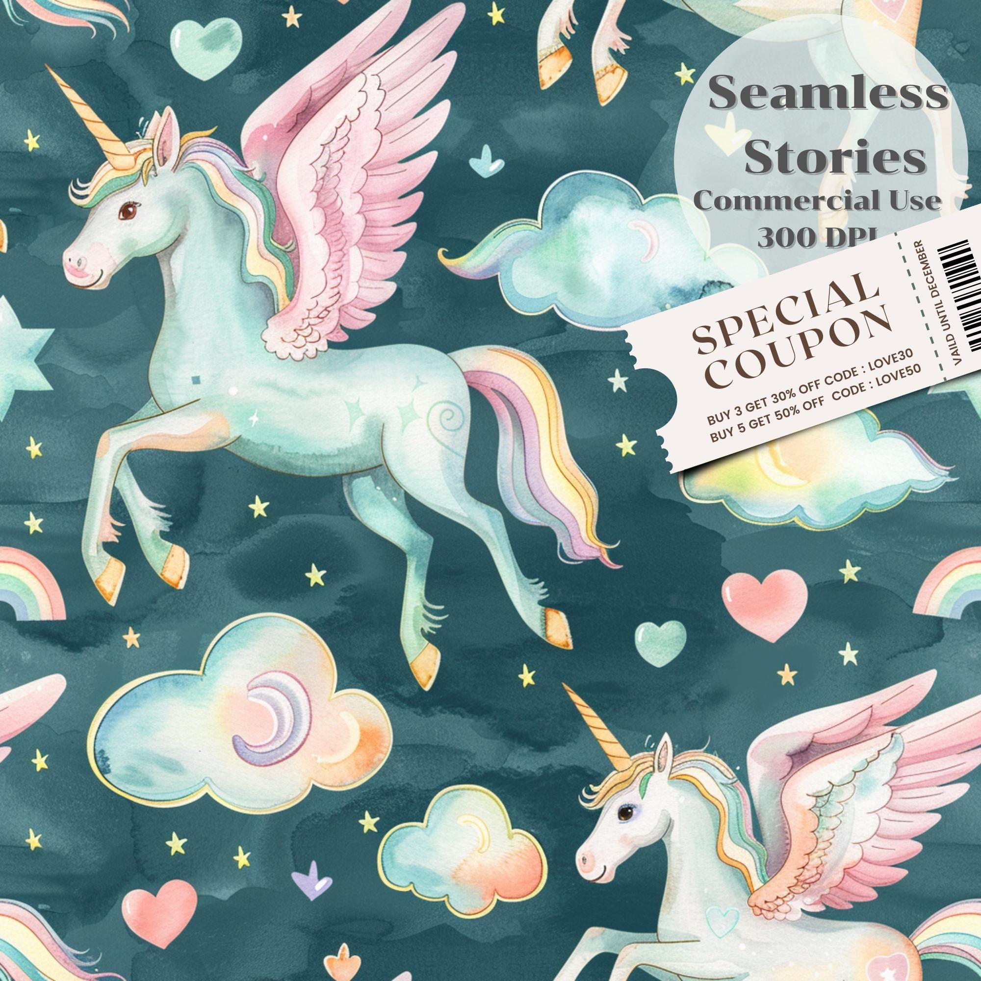 Unicorn Seamless Pattern Unicorn Digital Paper Commercial Use, Under ...