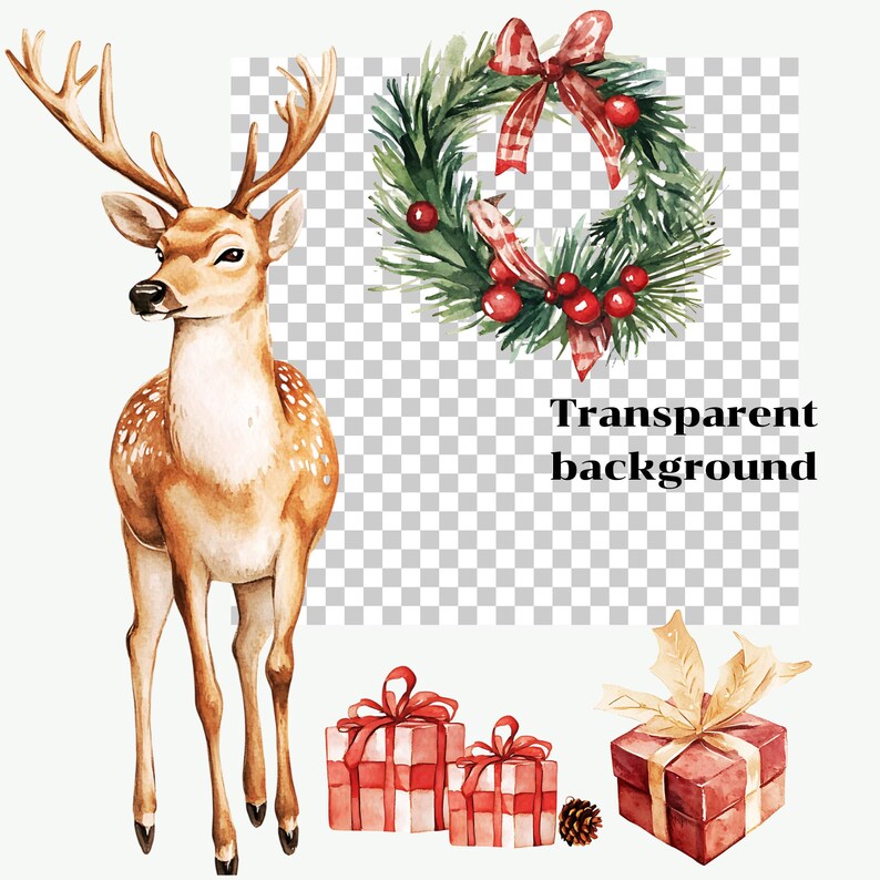 Festive Christmas Watercolor Clipart | High-res | Cute Designs | 300 ...