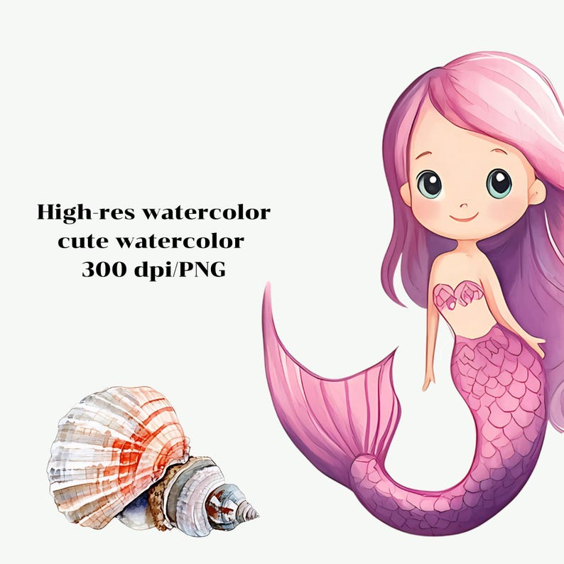 Watercolor Mermaid Clipart Set - Watercolor Clipart | Cute Baby ...