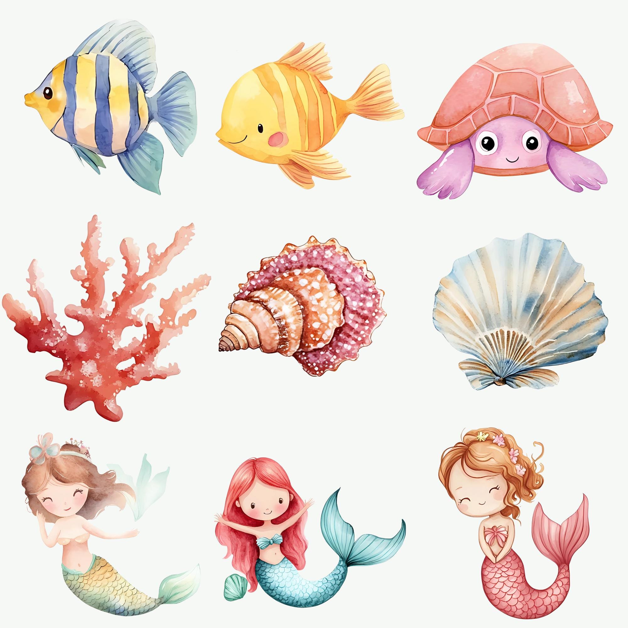 Watercolor Mermaid Clipart Set - Watercolor Clipart | Cute Baby ...