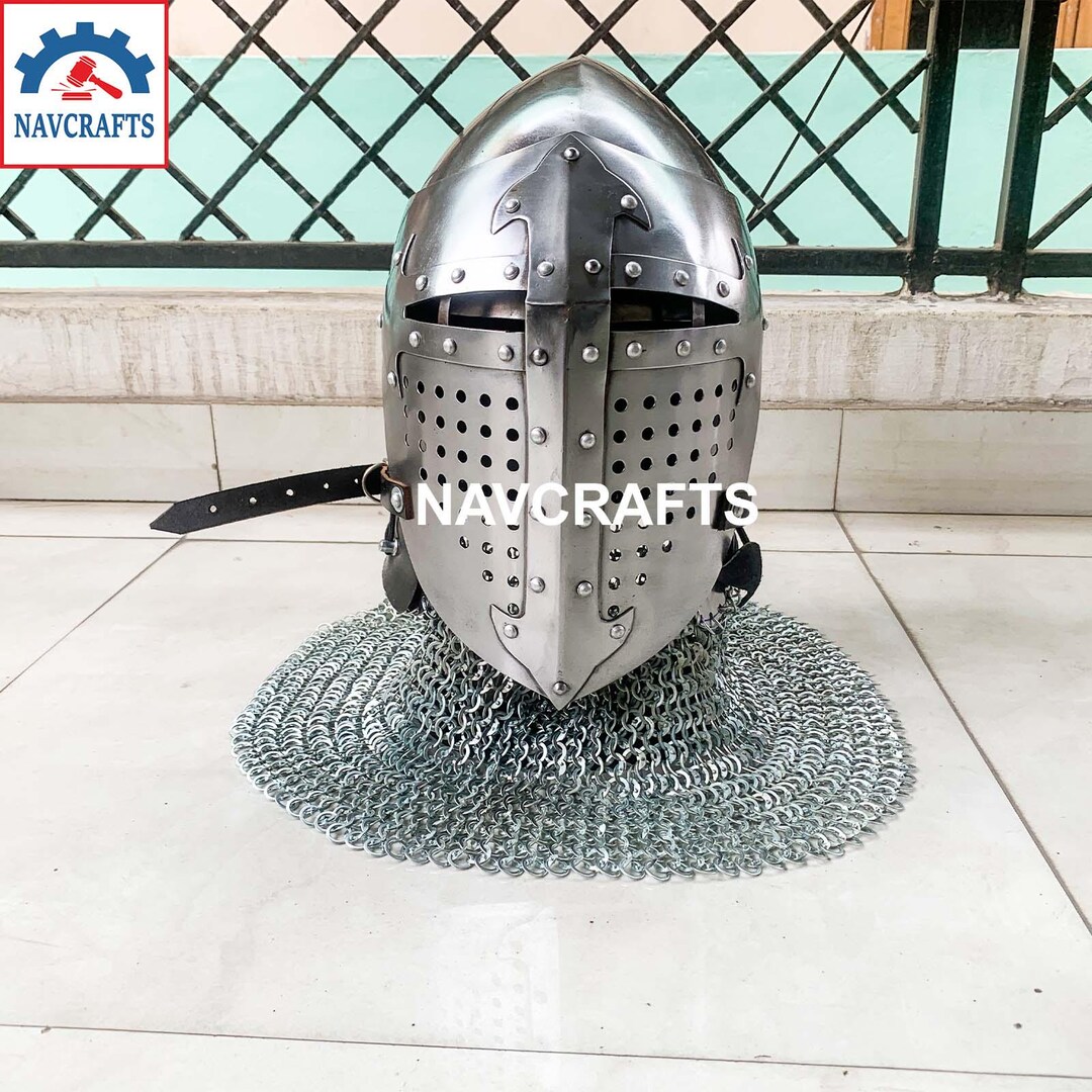 Steel Bascinet Helmet With Visored, Fighting Combat Medieval Helmets ...