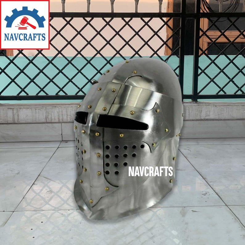 Mild Steel Great Bascinet Helmet, Medieval Templar Crusader Helmet, SCA ...