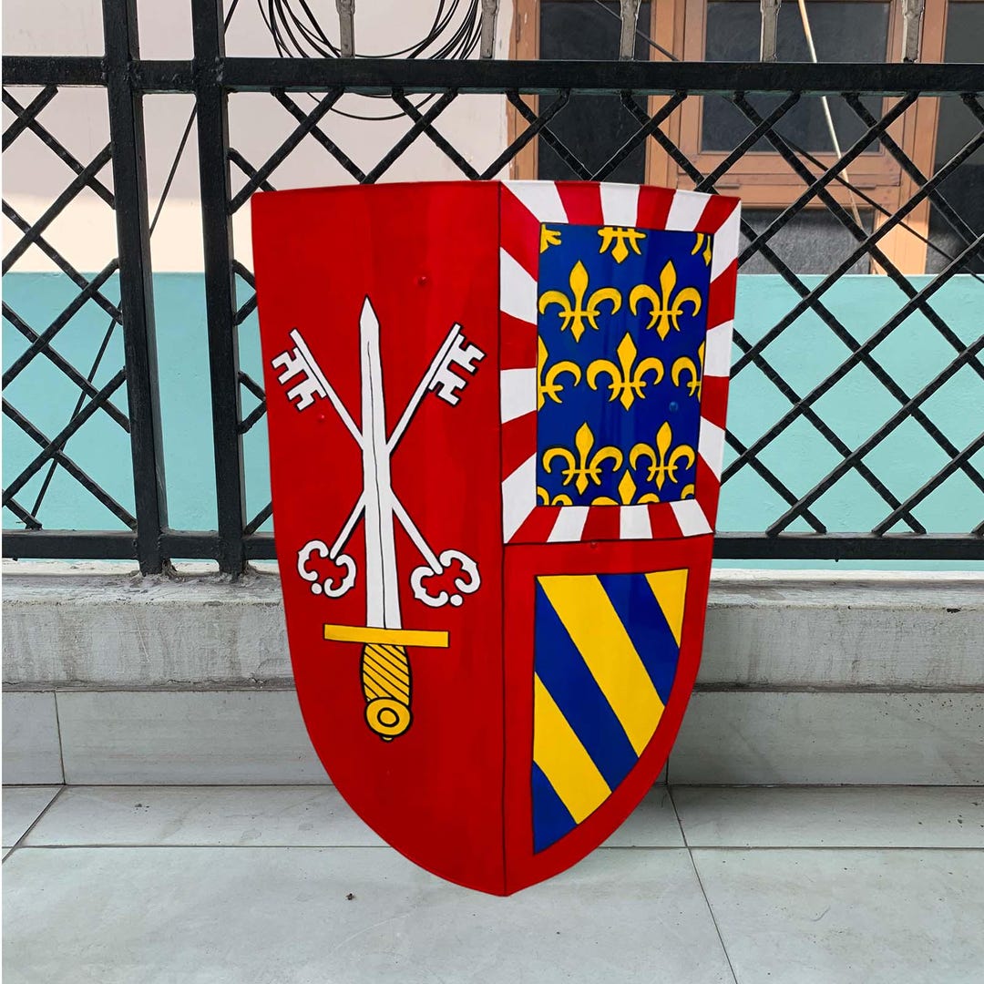 Handmade Medieval Heraldic Shield - Red, Blue, and Gold Fleur-de-lis ...