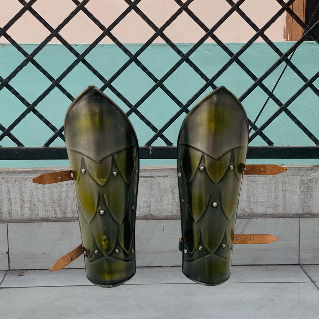 Dark Finish Bracers, Medieval Arm Guards, Arm Protection With Leather ...