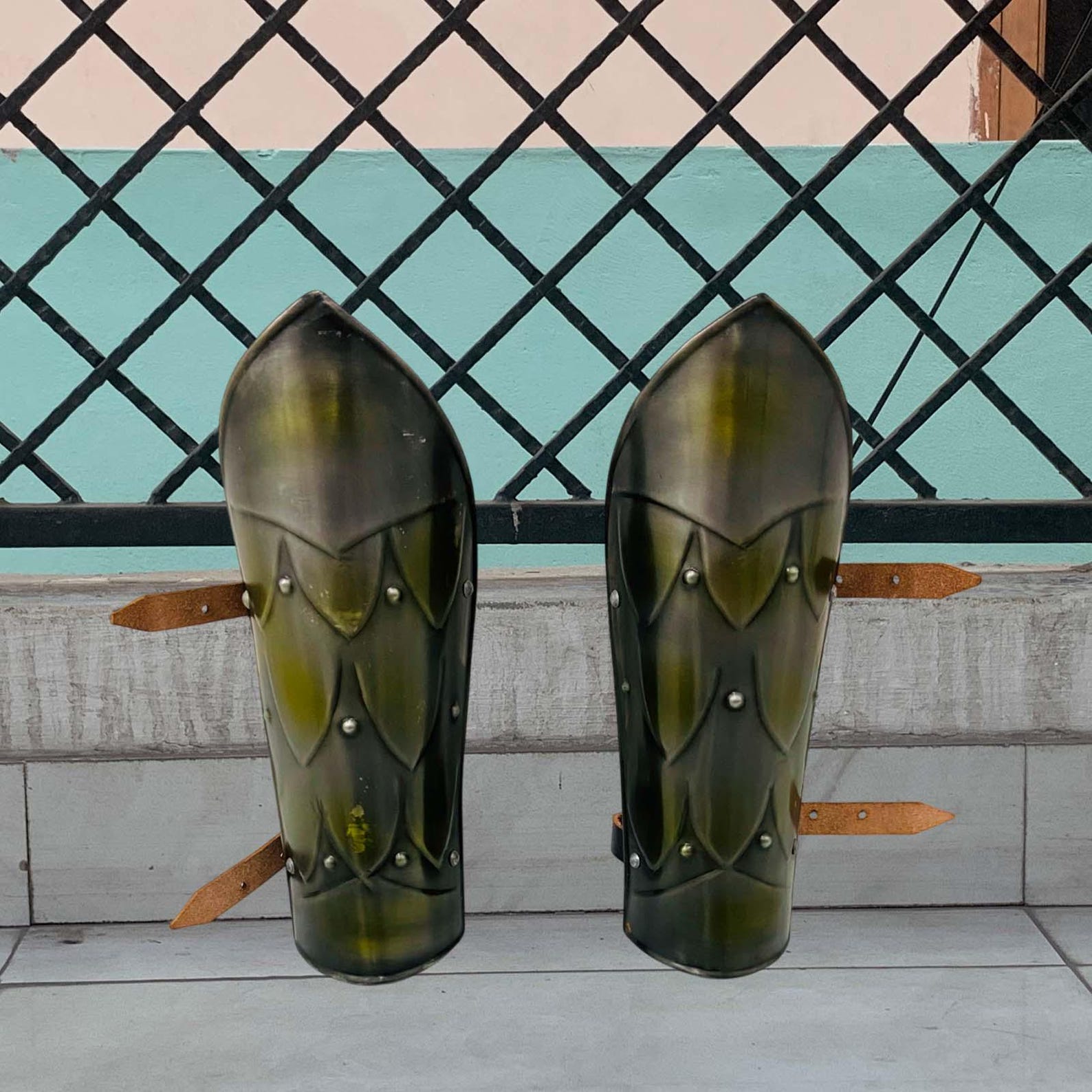 Dark Finish Bracers, Medieval Arm Guards, Arm Protection With Leather ...