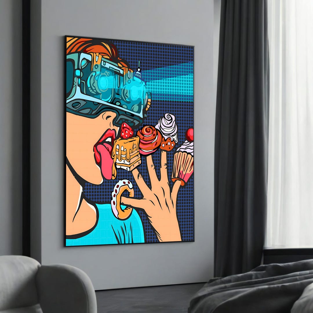 Pop Art Woman With Virtual Reality and Sweets Canvas Painting – Bold ...