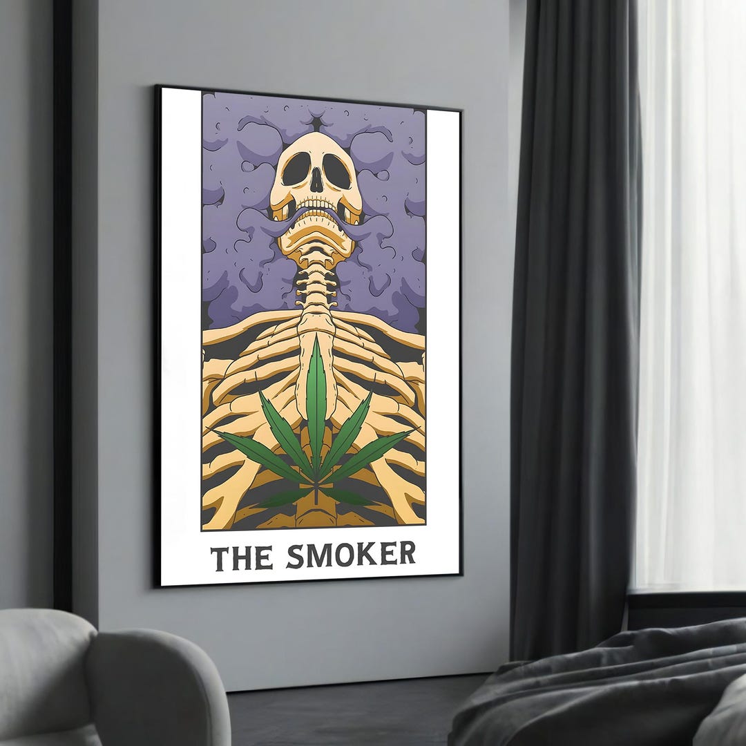 Bold Skeleton and Cannabis Leaf Graffiti Canvas Painting – Edgy Street ...