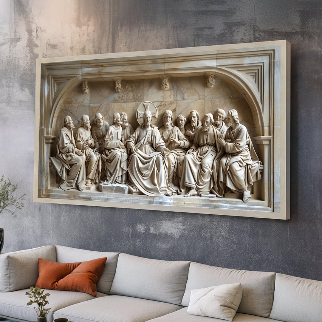 The Last Supper Stone Relief Canvas Wall Art, Religious Christian Decor ...