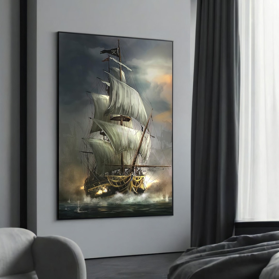 Epic Pirate Ship in Battle Under Stormy Skies - Dramatic Nautical ...